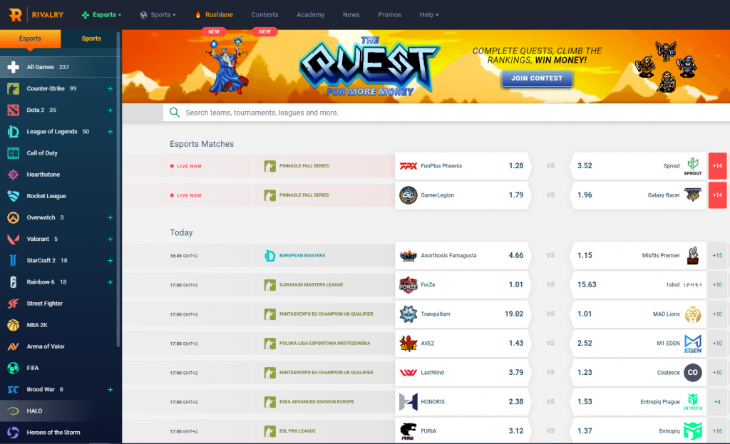 Rivalry eSports Betting Review I Discover Bonuses, Odds and More